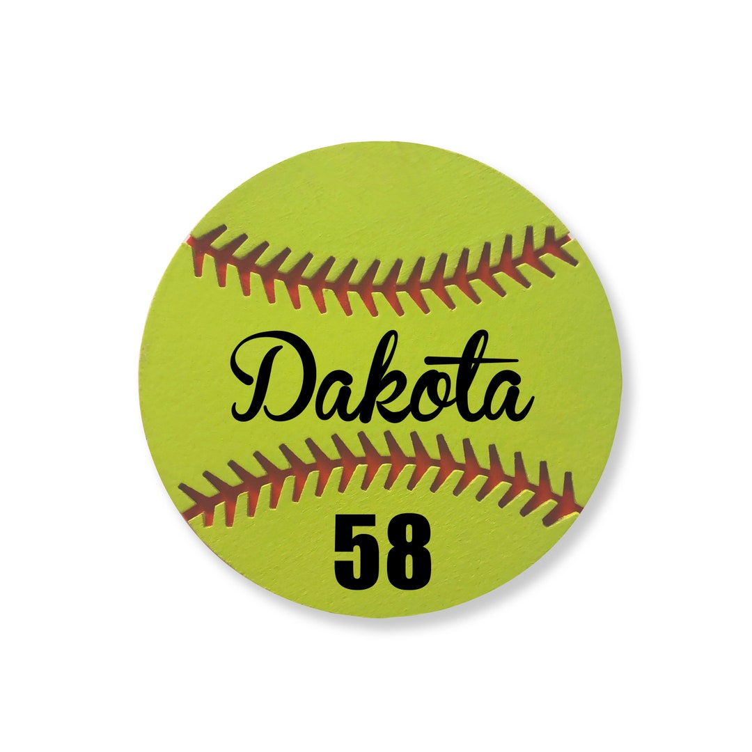 Personalized Softball Magnet, Custom Wood Softball Refrigerator Magnet ...