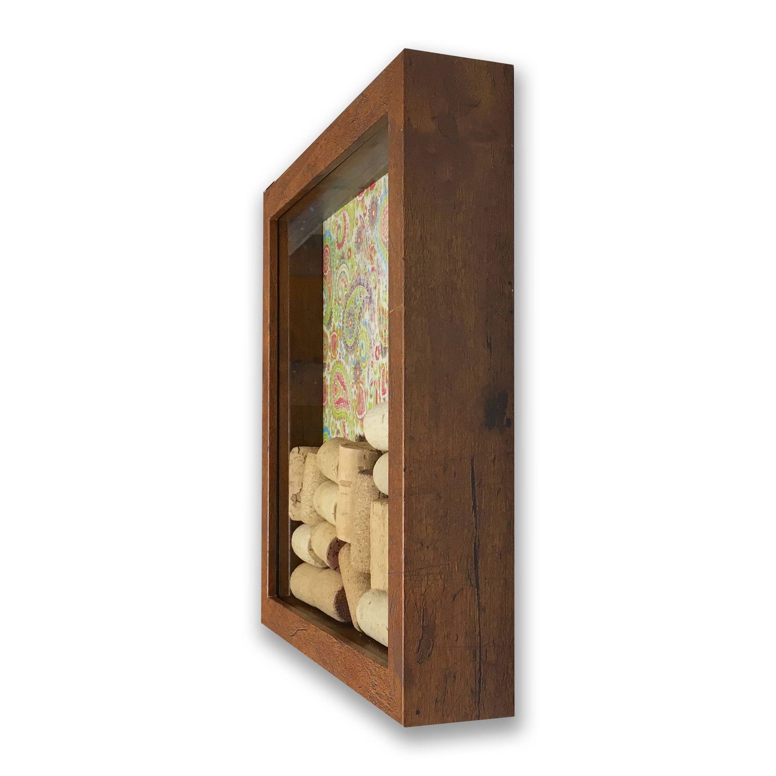 Boho Wine Cork Shadow Box, Paisley Decor, Boho Wall Art, Gift for Wine ...