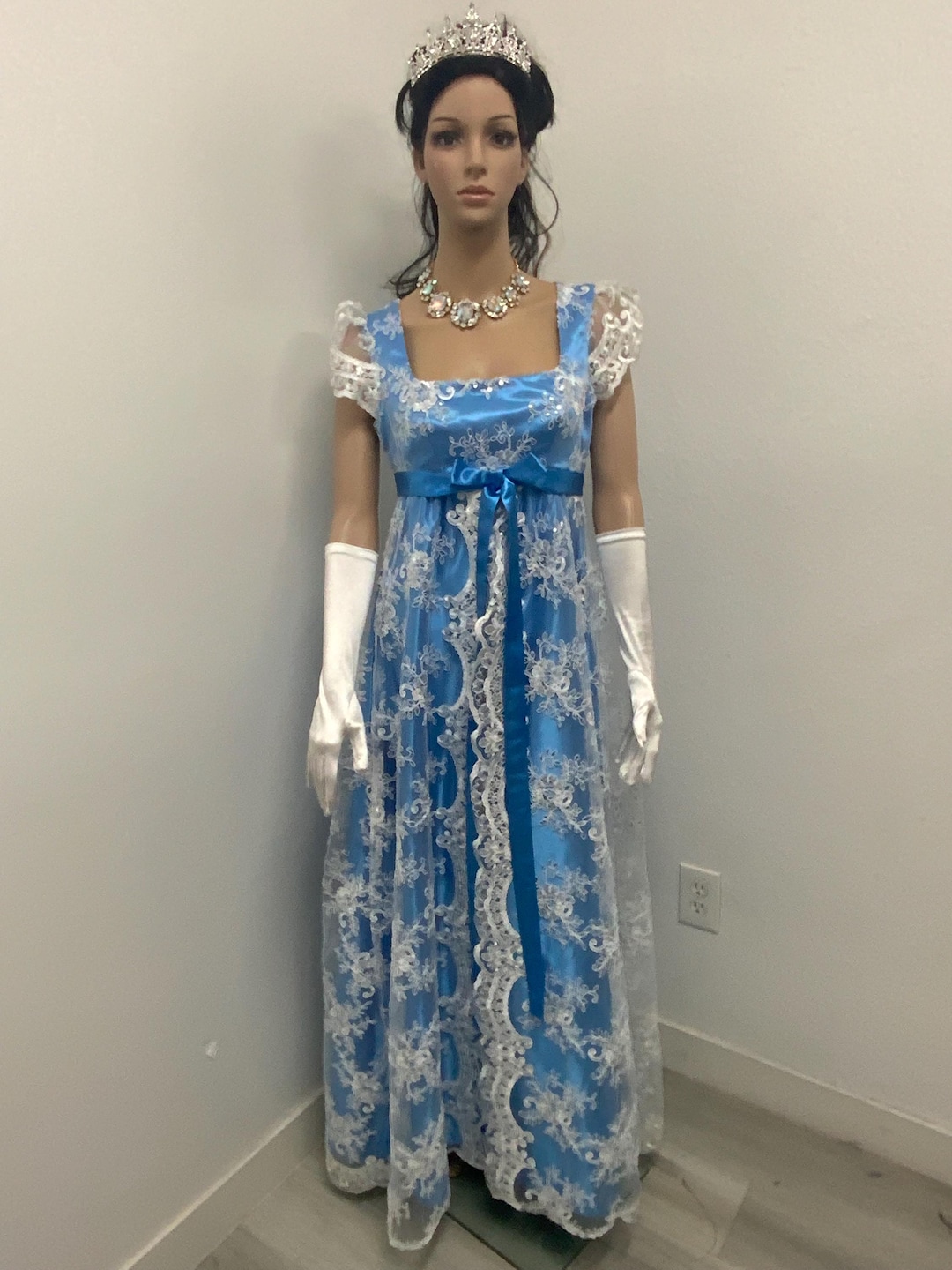 Blue and White Regency Era Dress/gown - Etsy