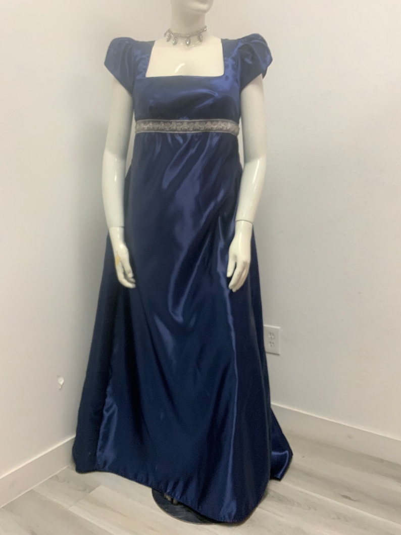 Navy Satin Imperial Waist/regency Era Dress/gown - Etsy