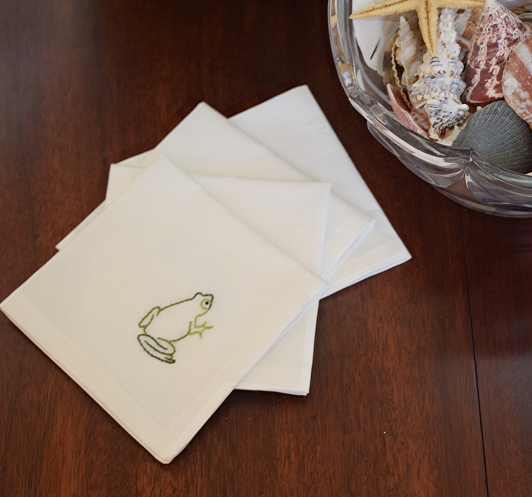 Tree Frog Cocktail Napkin, Hand Embroidered, Hostess Gift, Bridal ...