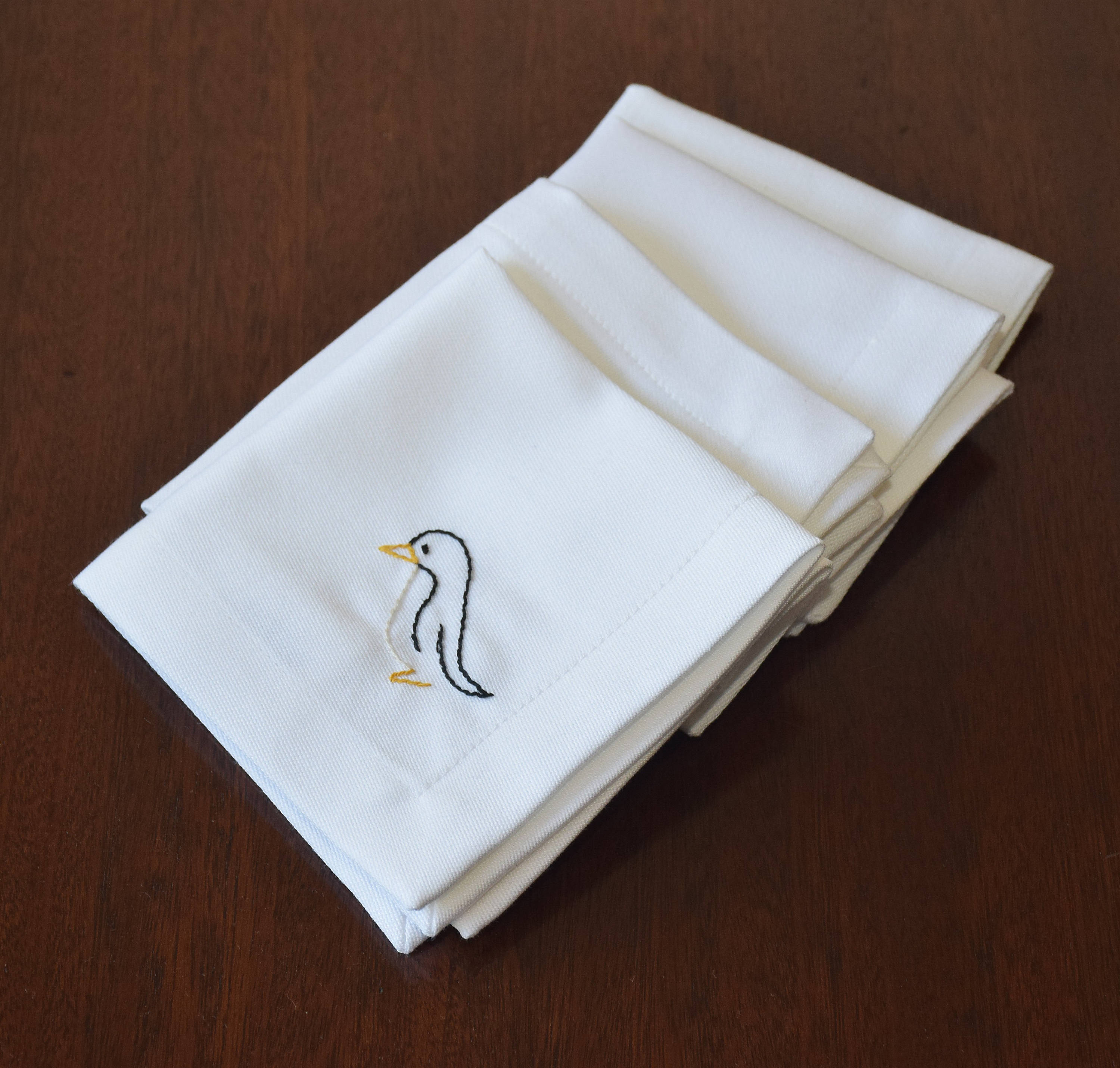 Penguin Cocktail Napkin, Hand Embroidered Napkin, Custom Hostess Gift ...