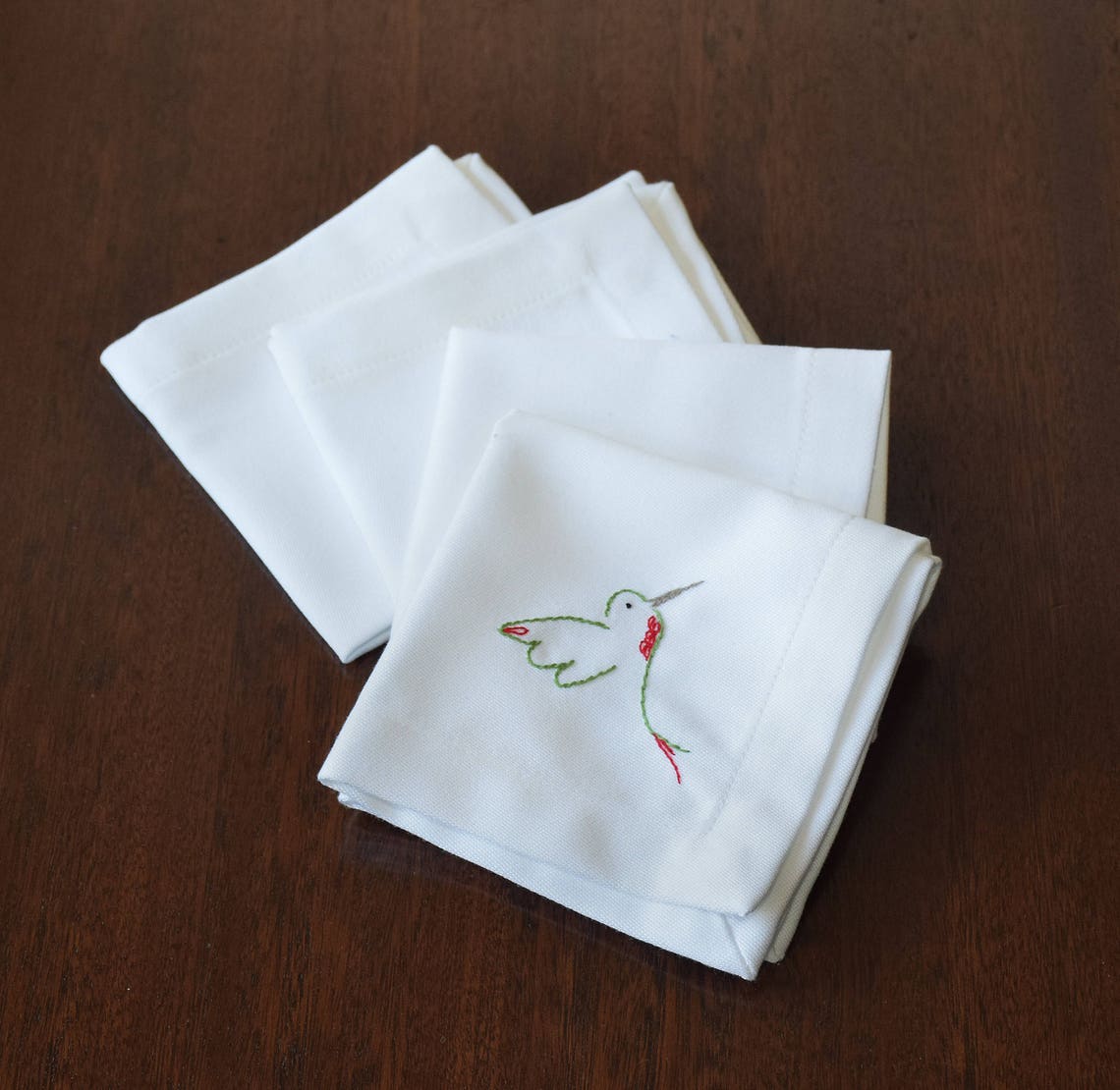 Hummingbird cocktail napkin set, hand embroidered napkins, custom ...