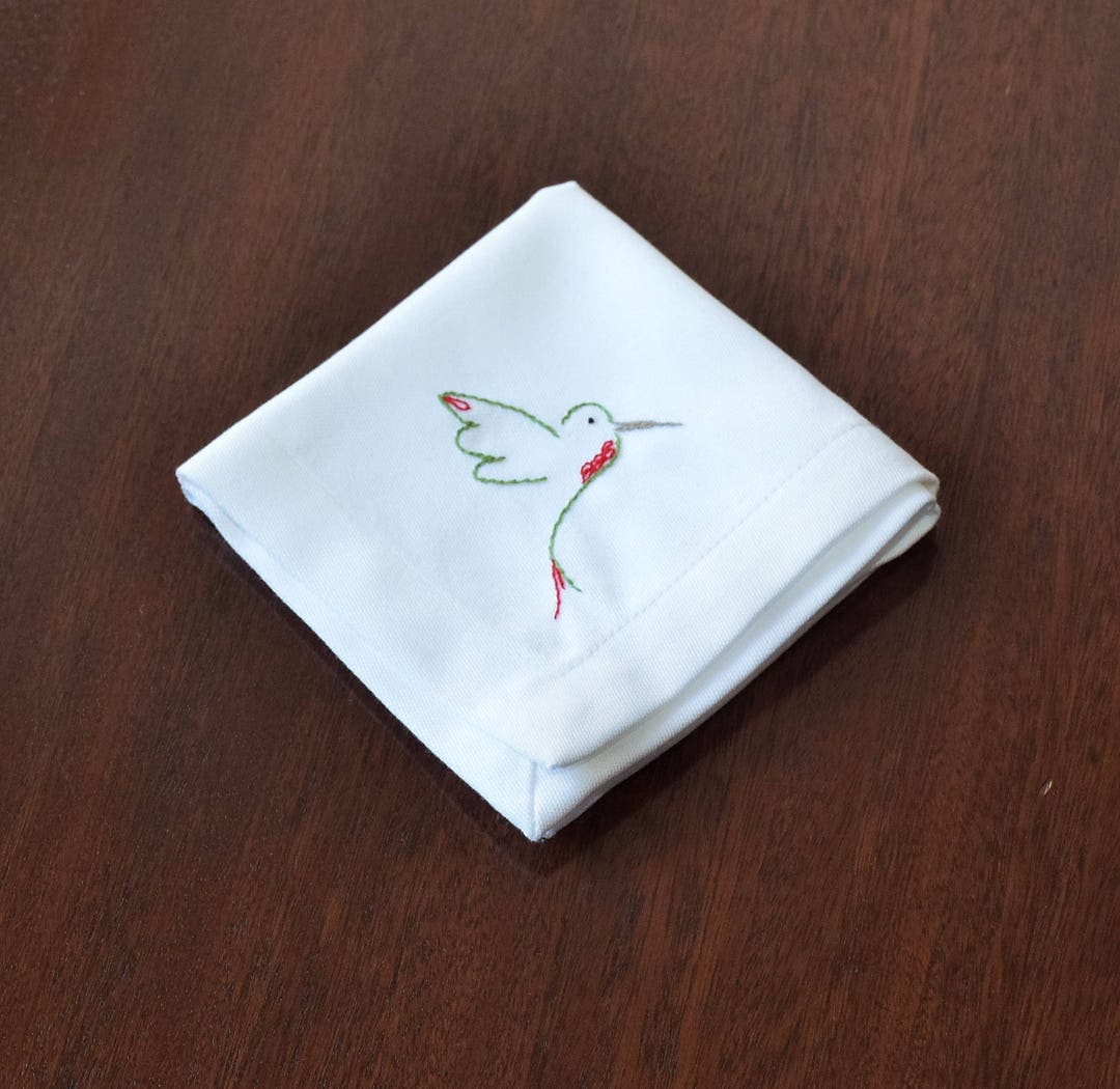 Hummingbird cocktail napkin set, hand embroidered napkins, custom ...