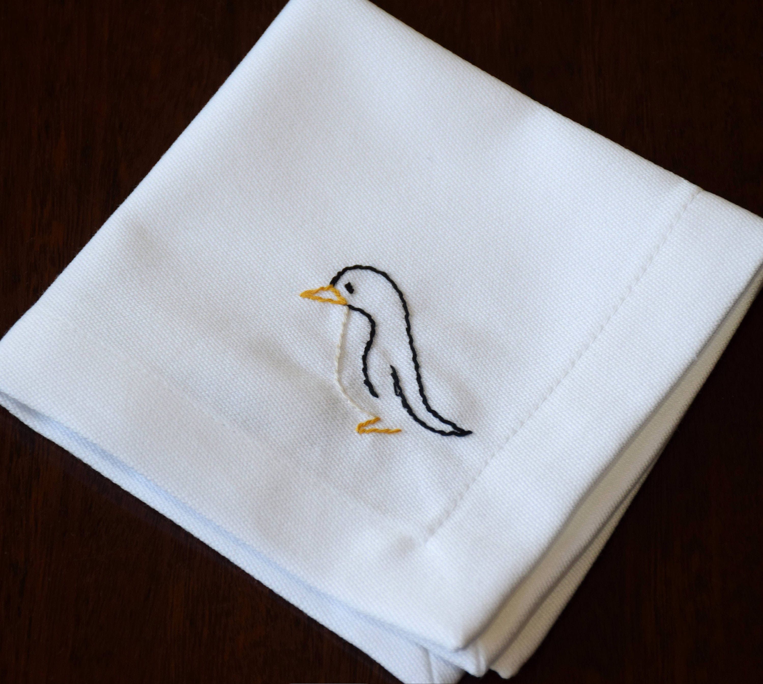 Penguin Cocktail Napkin, Hand Embroidered Napkin, Custom Hostess Gift ...