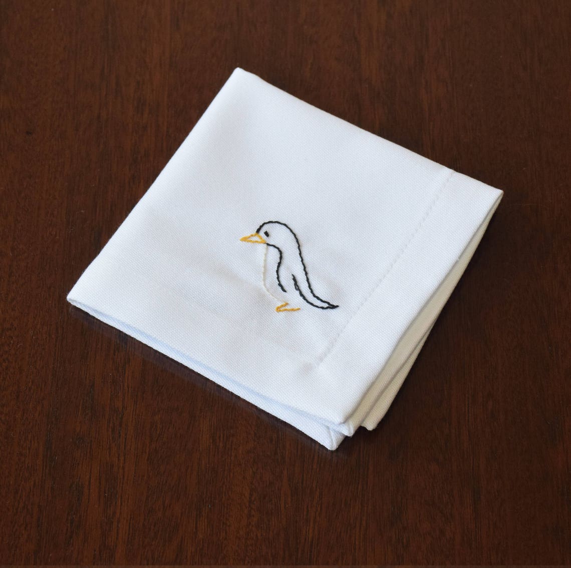 Penguin Cocktail Napkin, Hand Embroidered Napkin, Custom Hostess Gift ...