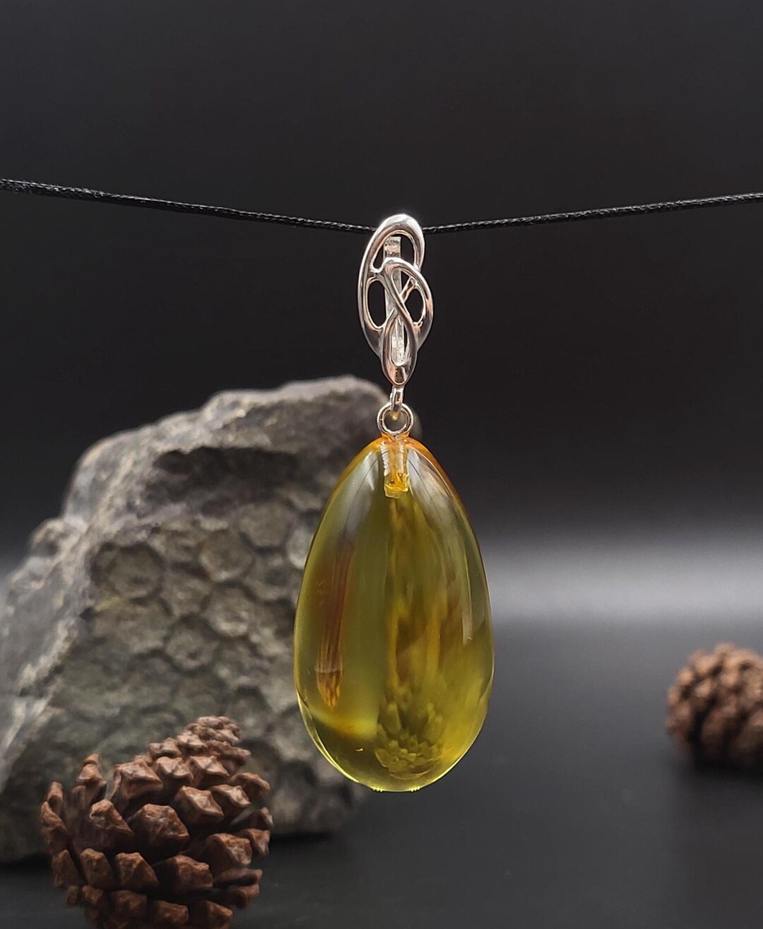 Natural Clear Amber Drop With Patterns, Pendant, Clear Baltic Amber ...