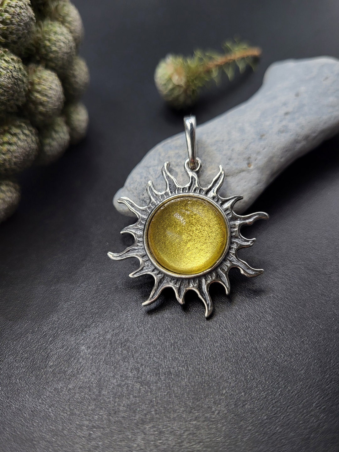 Amber Sun Pendant, Transparent Amber Sun Pendant, Genuine Amber Sun ...