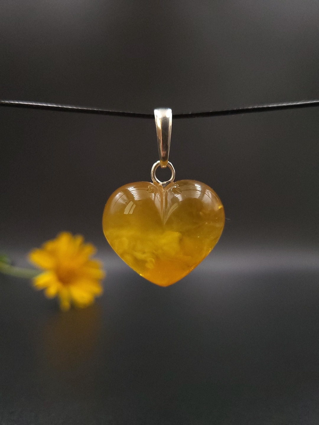 Large Amber Heart Pendant Amber Jewelry 925 Sterling Silveramber ...
