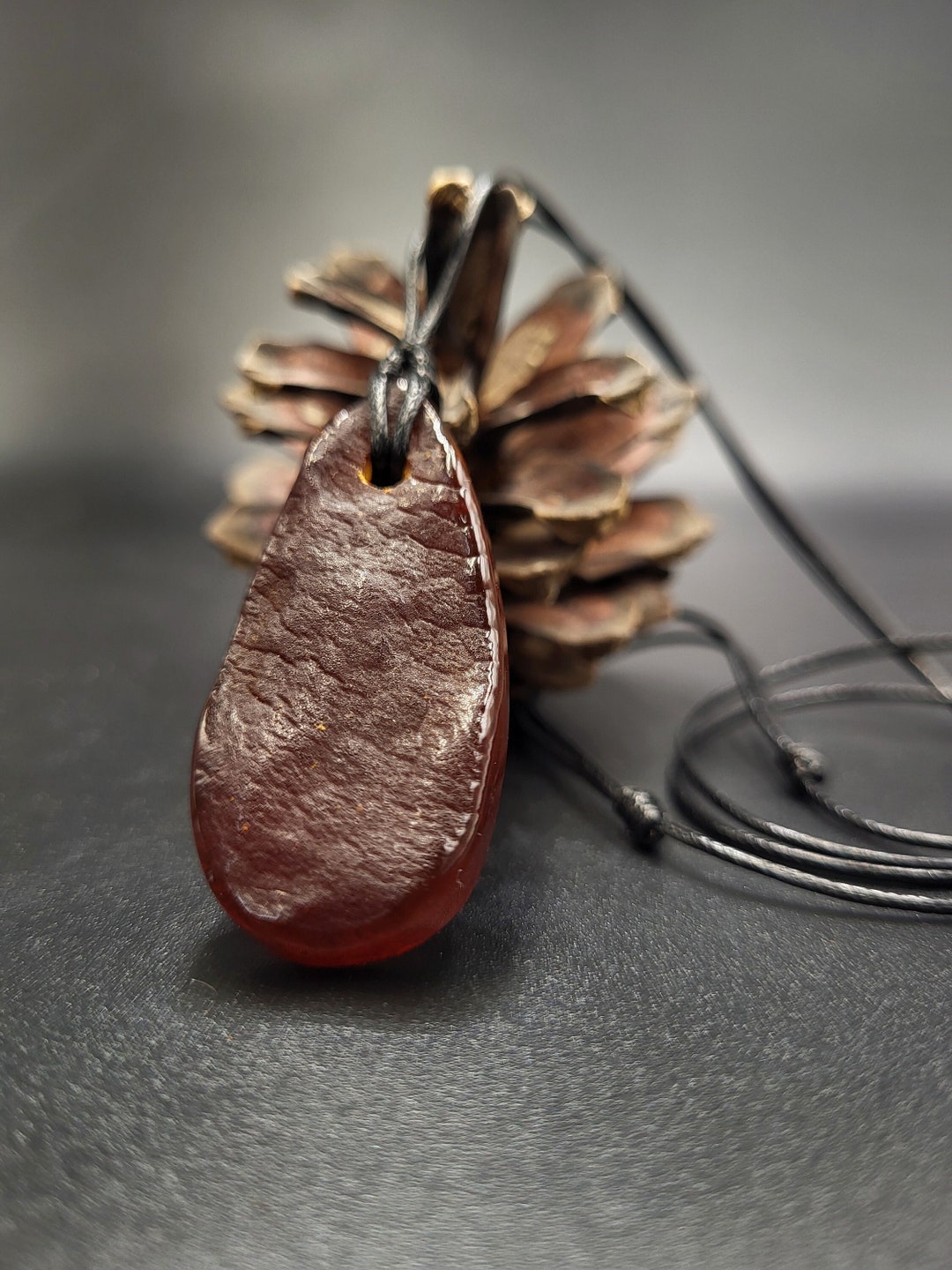 Amber Stone With Full Leather, Rare Amber Drop Pendant, Untreated Amber ...