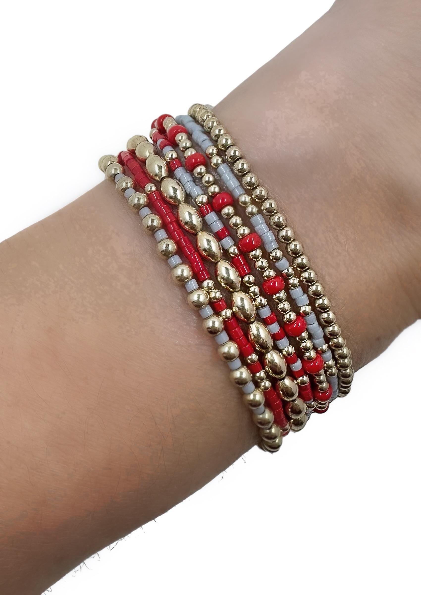 Red, Gray and 14k Gold Filled Seed Bead Bracelets. Ohio State Gameday ...