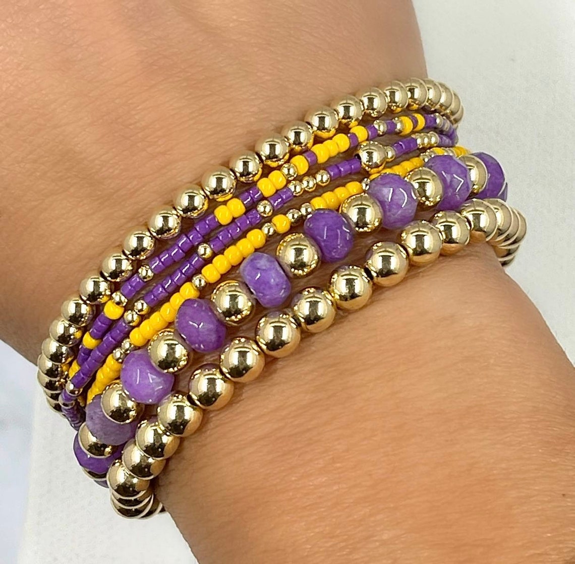 Purple and Gold LSU Gameday Bracelets. 14k Gold Filled - Etsy