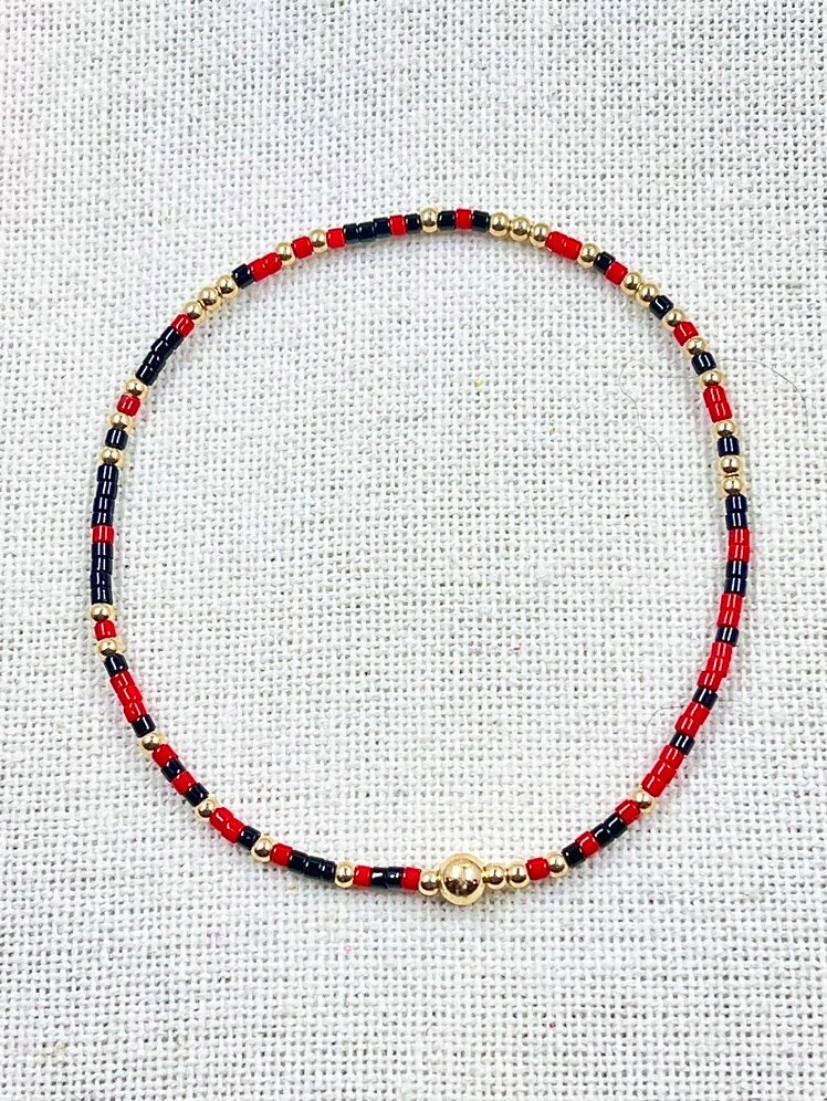 Red & Black Seed Bead Bracelet: 14k Gold Filled, Game Day Jewelry - Etsy