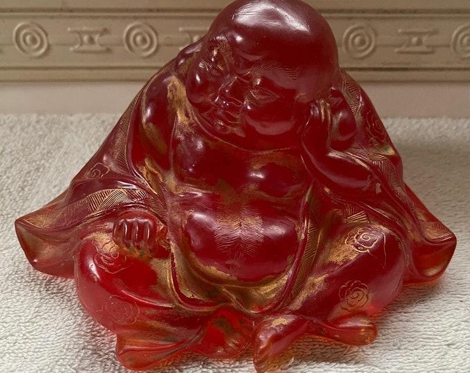 Vintage Resin Large Size Buddha Statue in Amber Color 8" W X 4.5" H - Etsy