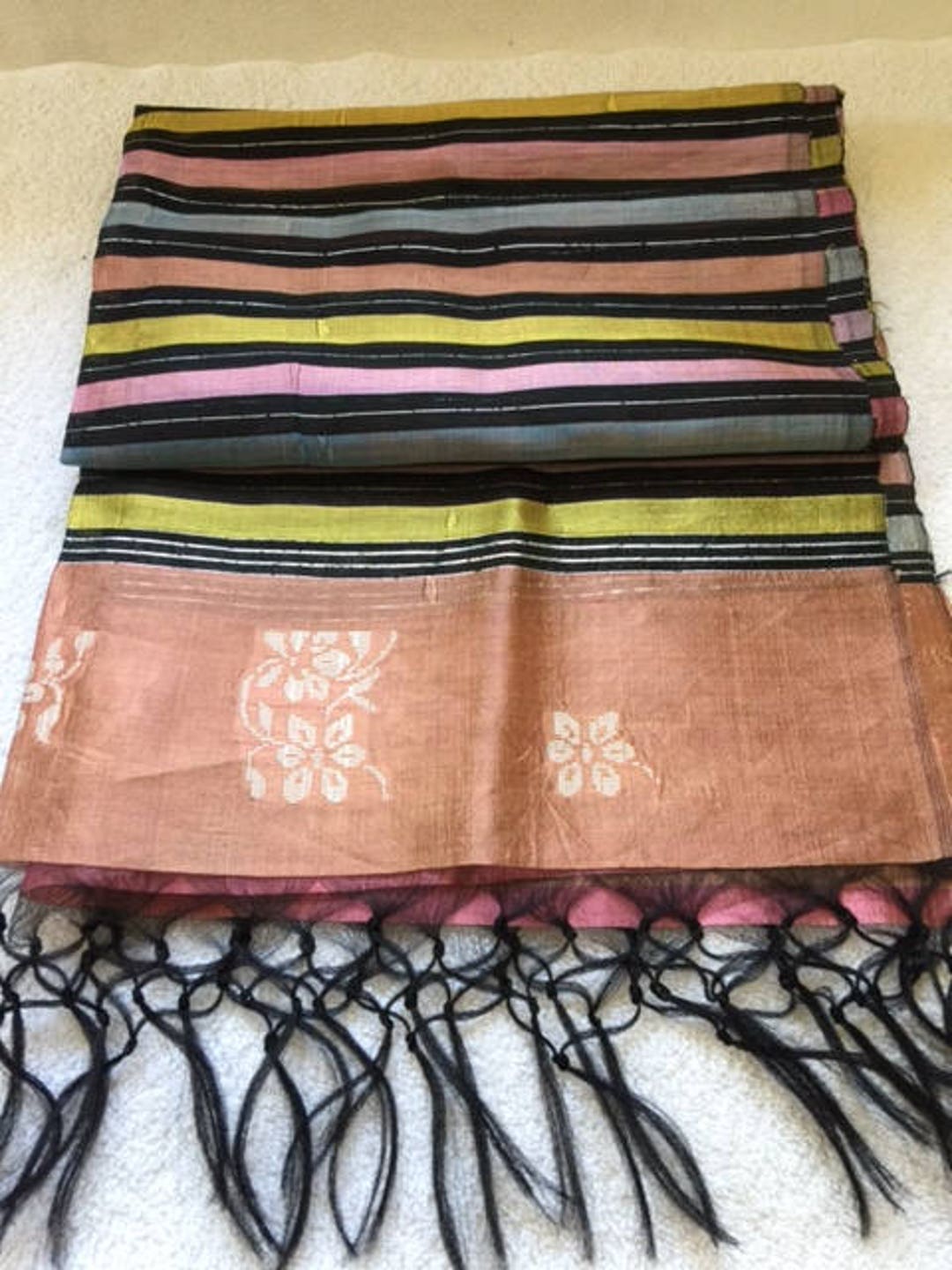 Vintage Thai Silk Throw 70" Long by 23" Wide With Long Fringes - Etsy
