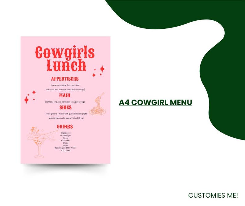 Printable Bridal Shower Menu | Hens Food and Drink Menu | Canva Digital ...