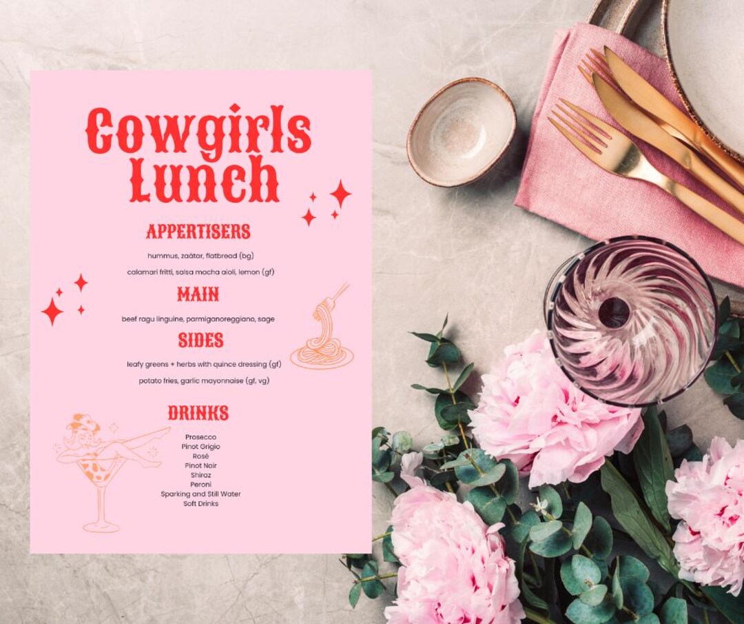 Printable Bridal Shower Menu | Hens Food and Drink Menu | Canva Digital ...
