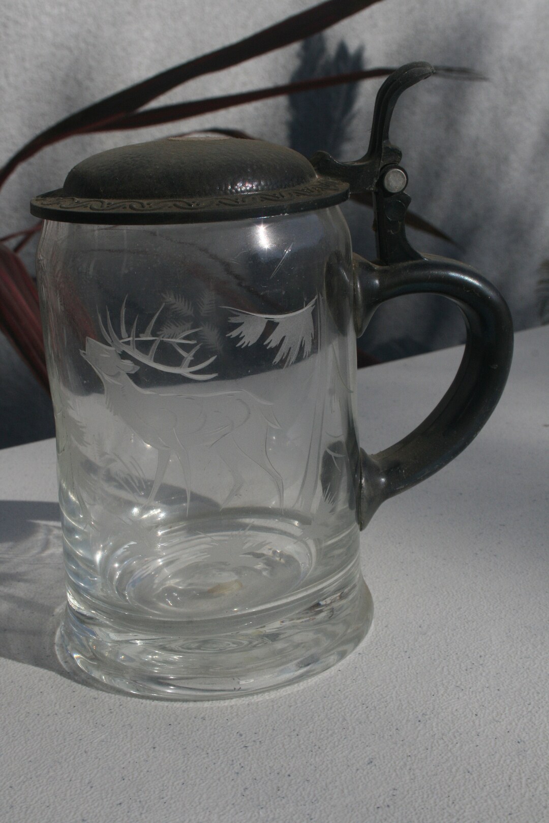 German Antique Tankard Stag 100% Verzinnt Glass 0.5L Beer Stein #59 - Etsy