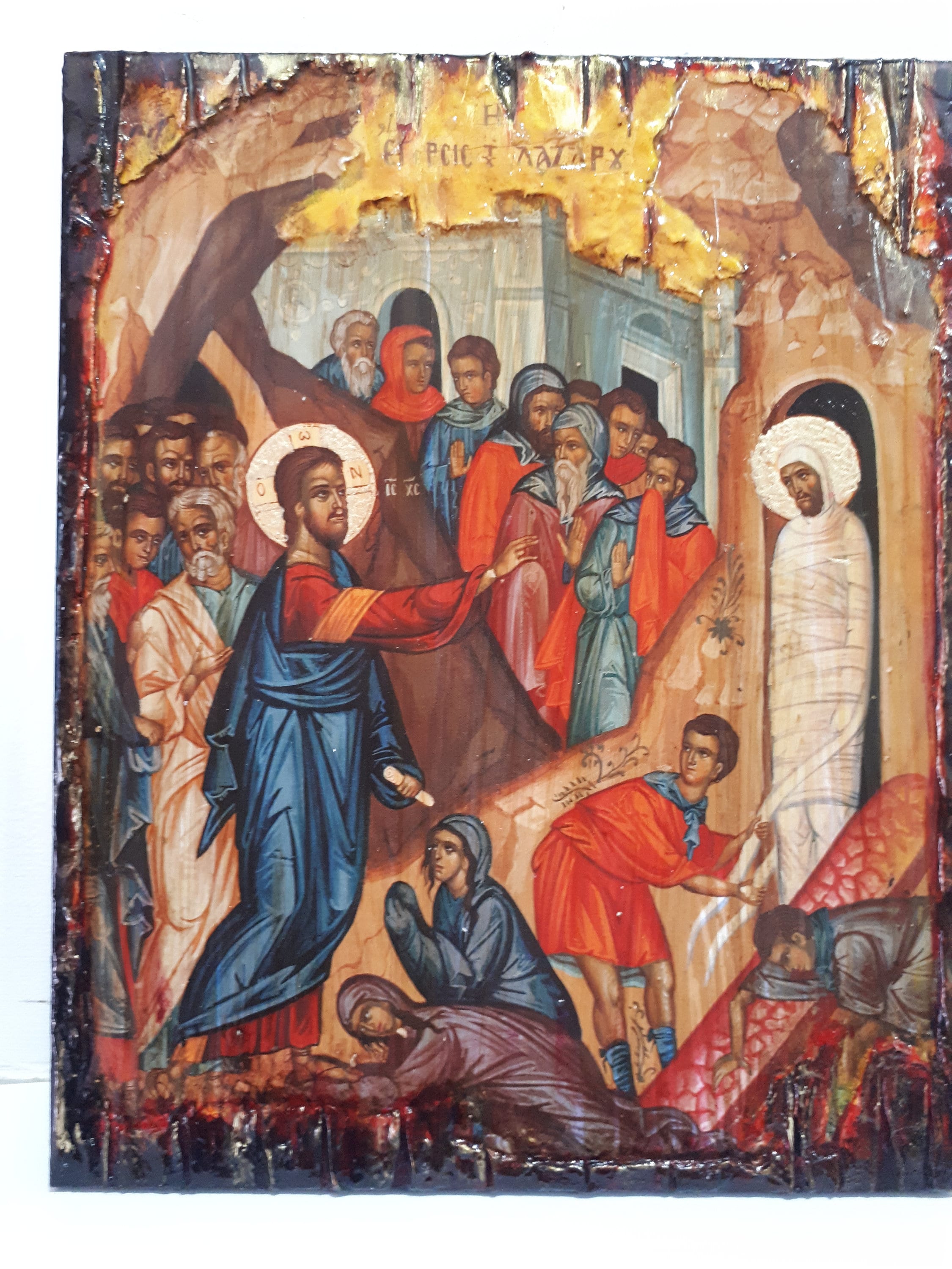 Raising of Lazarus Icon -Orthodox Greek Byzantine Wood Antique Style Icons