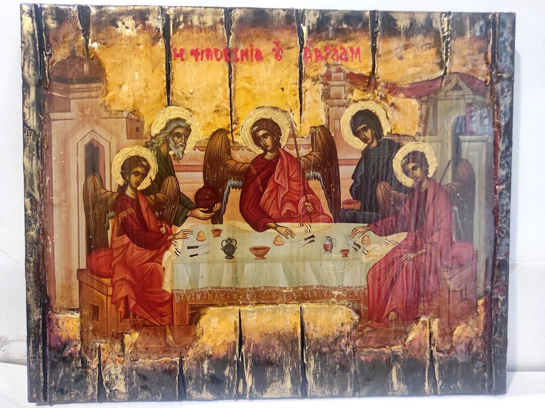Holy Trinity - Hospitality of Abraham Icon- Greek Byzantine Antique ...