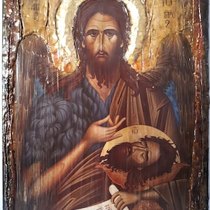 Saint John Ioannis the Baptist Handmade Wood Icon- Greek Russian ...