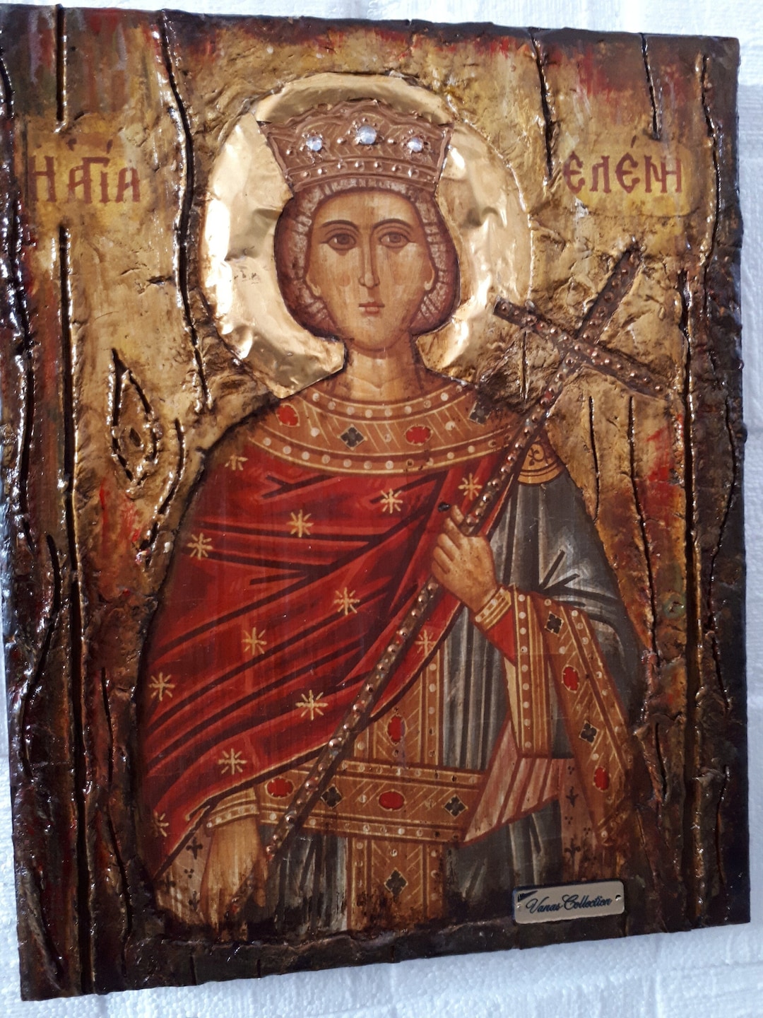 Antique Style Saint Helen Icon-handmade Greek Orthodox Byzantine ...