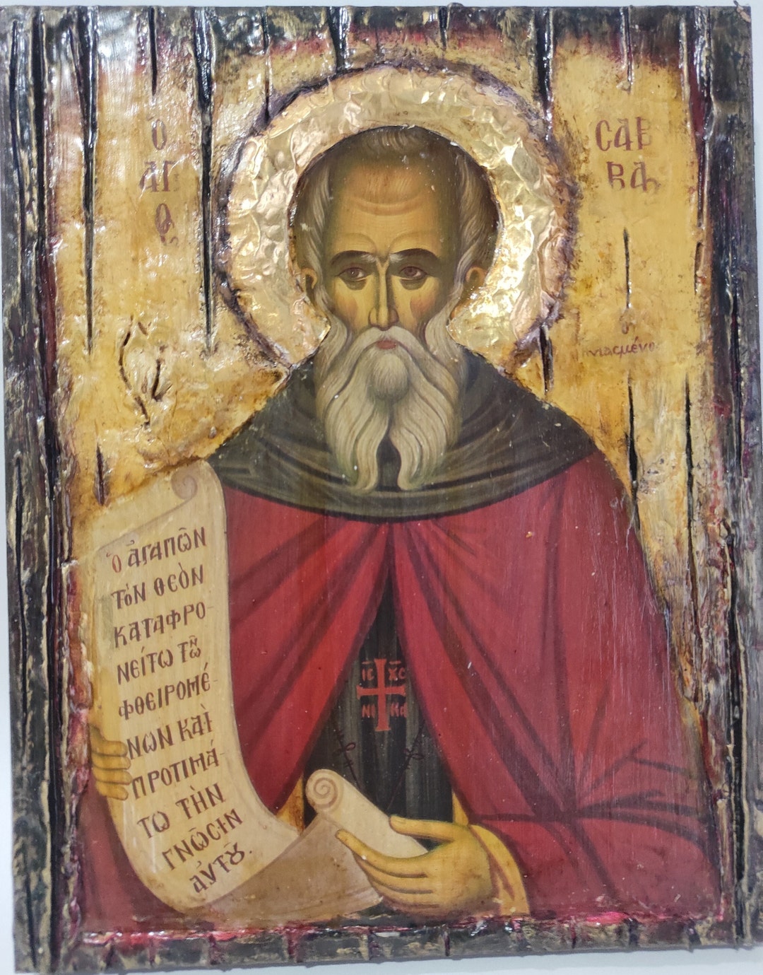 Saint St Savvas Savas Icon-greek Orthodox Byzantine Handmade Antique ...