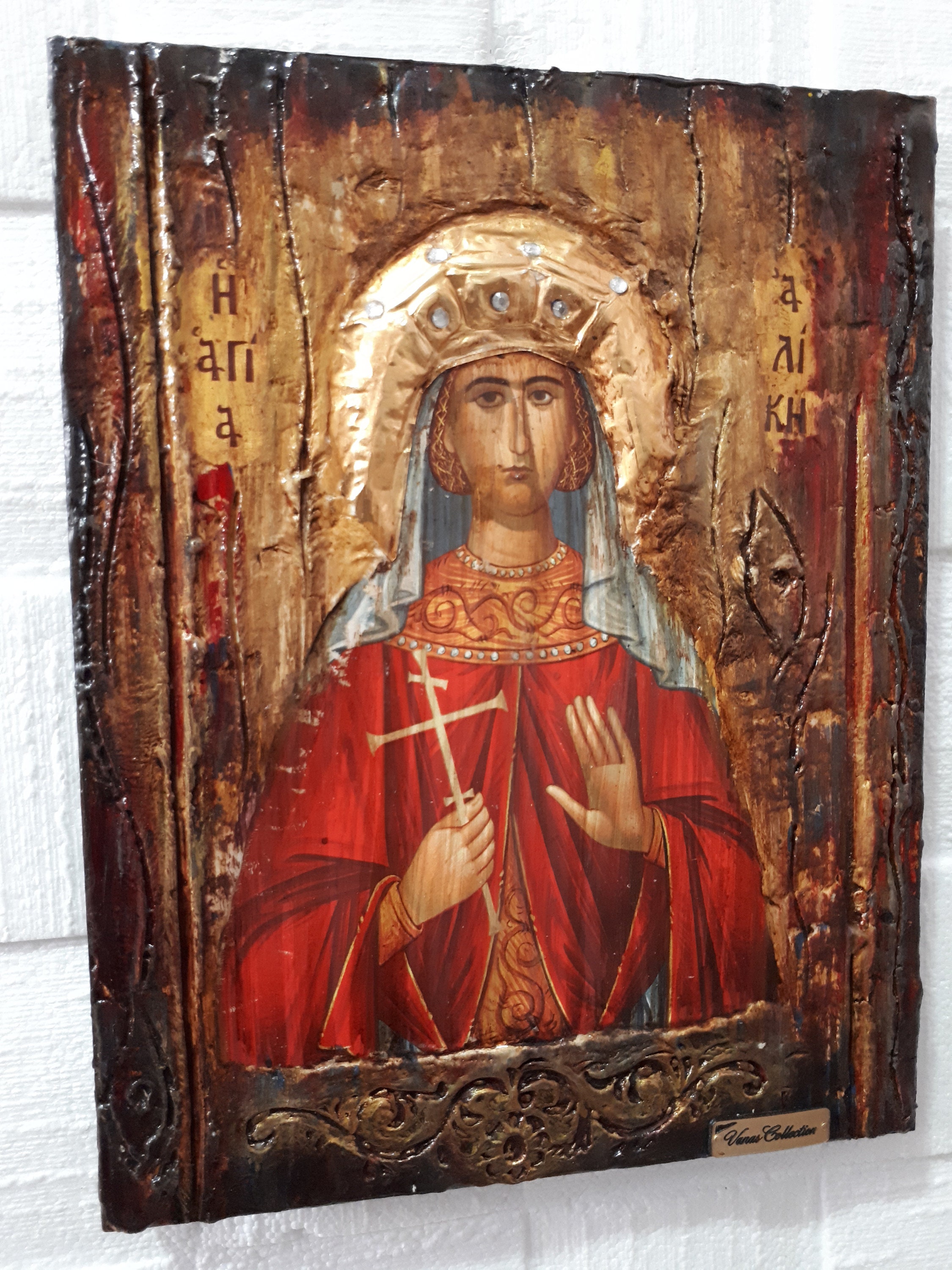 Saint Alice Aliki Icon-Greek Orthodox Byzantine Christian Antique Style ...