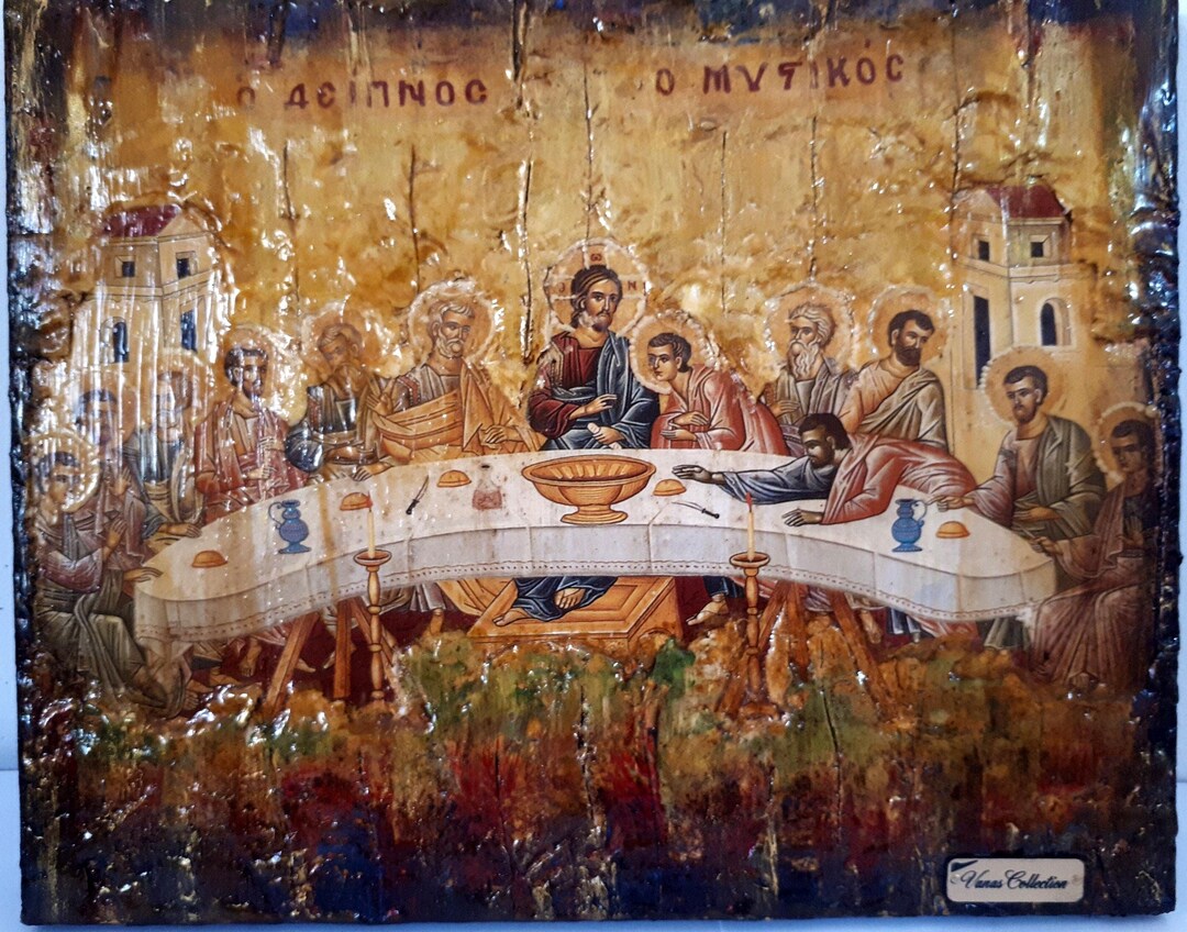 The Last Supper Icon, Jesus Christ Icon- Greek Byzantine Antique Style ...