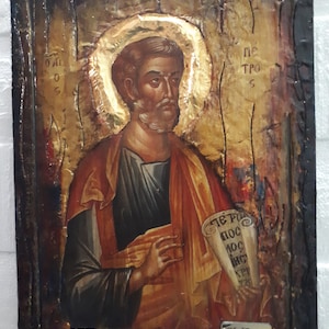Saint St Peter the Apostle Icon- Greek Handmade Orthodox Byzantine ...