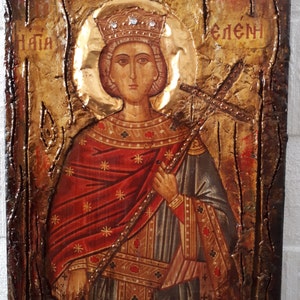 Antique Style Saint Helen Icon-handmade Greek Orthodox Byzantine ...