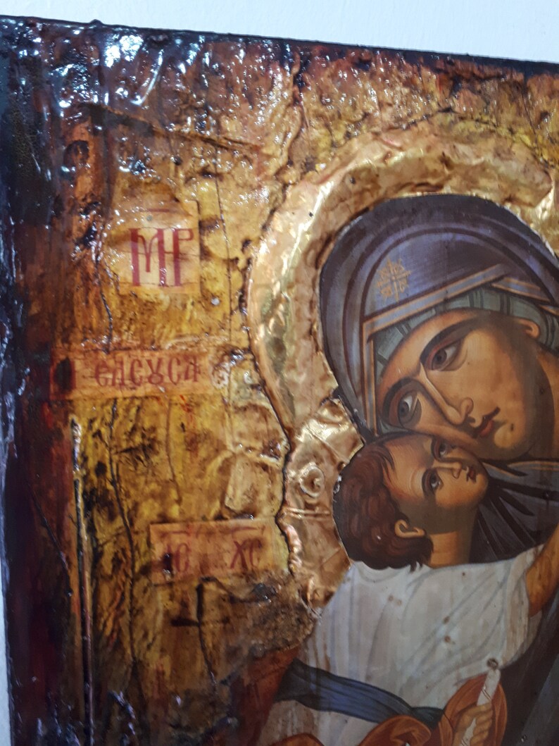 Virgin Mary Eleousa Jesus Christ Icon Handmade Greek - Etsy