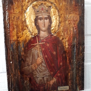 Saint St. Barbara Varvara Icon Handmade Greek Orthodox - Etsy