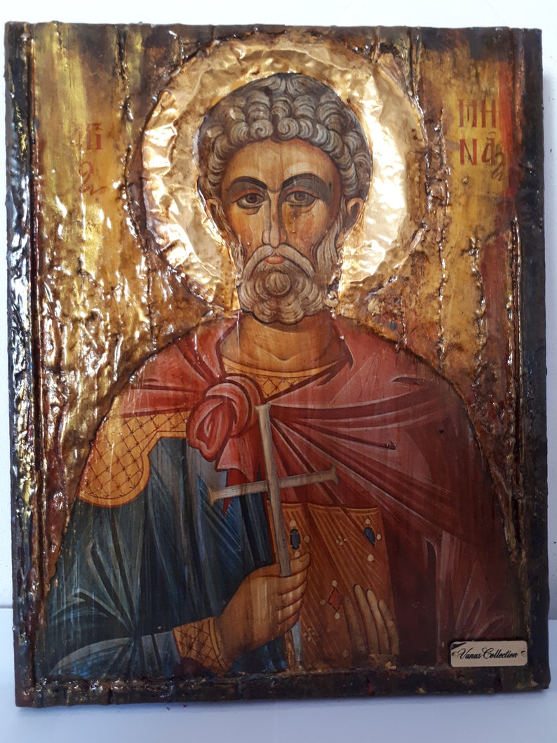 Saint St Menas Minas Icon Greek Orthodox Byzantine Handmade - Etsy
