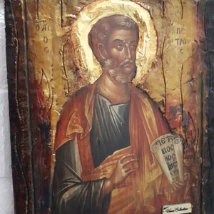 Saint St Peter the Apostle Icon- Greek Handmade Orthodox Byzantine ...