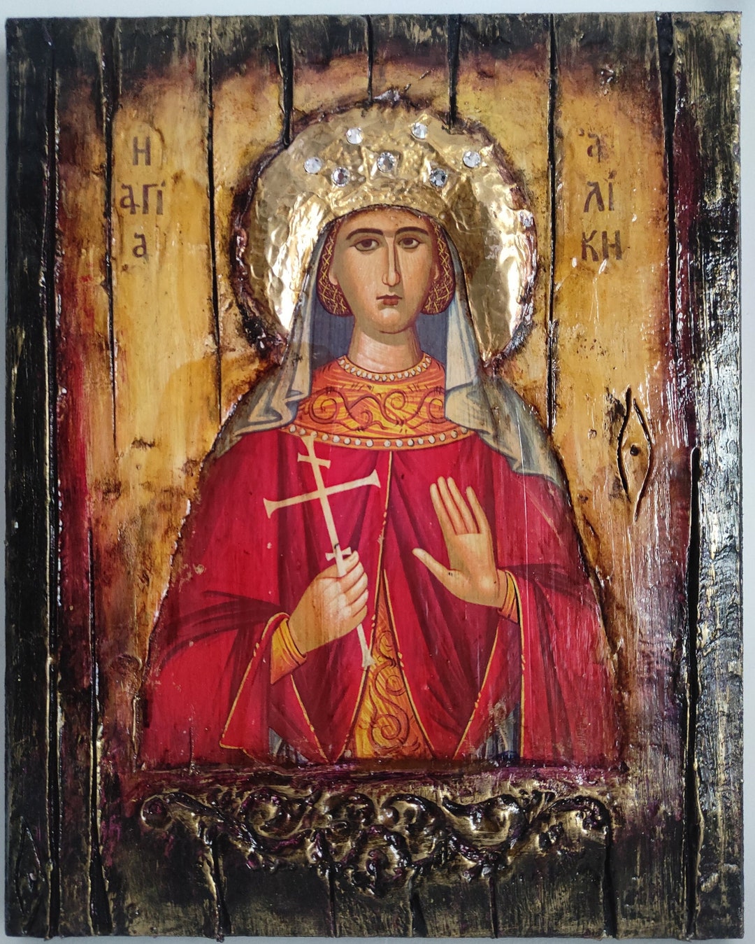 Saint Alice Aliki Icon-greek Orthodox Byzantine Christian Antique Style ...