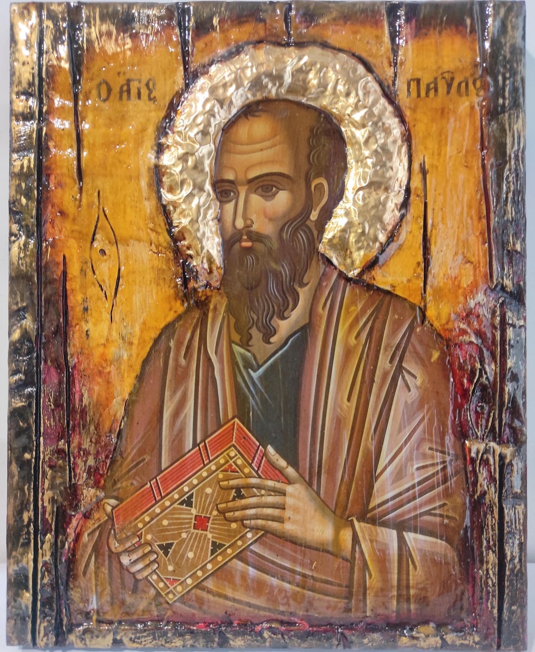 Saint Paul Apostle Agios Pavlos on Wood Icon- Greek Orthodox Byzantine ...