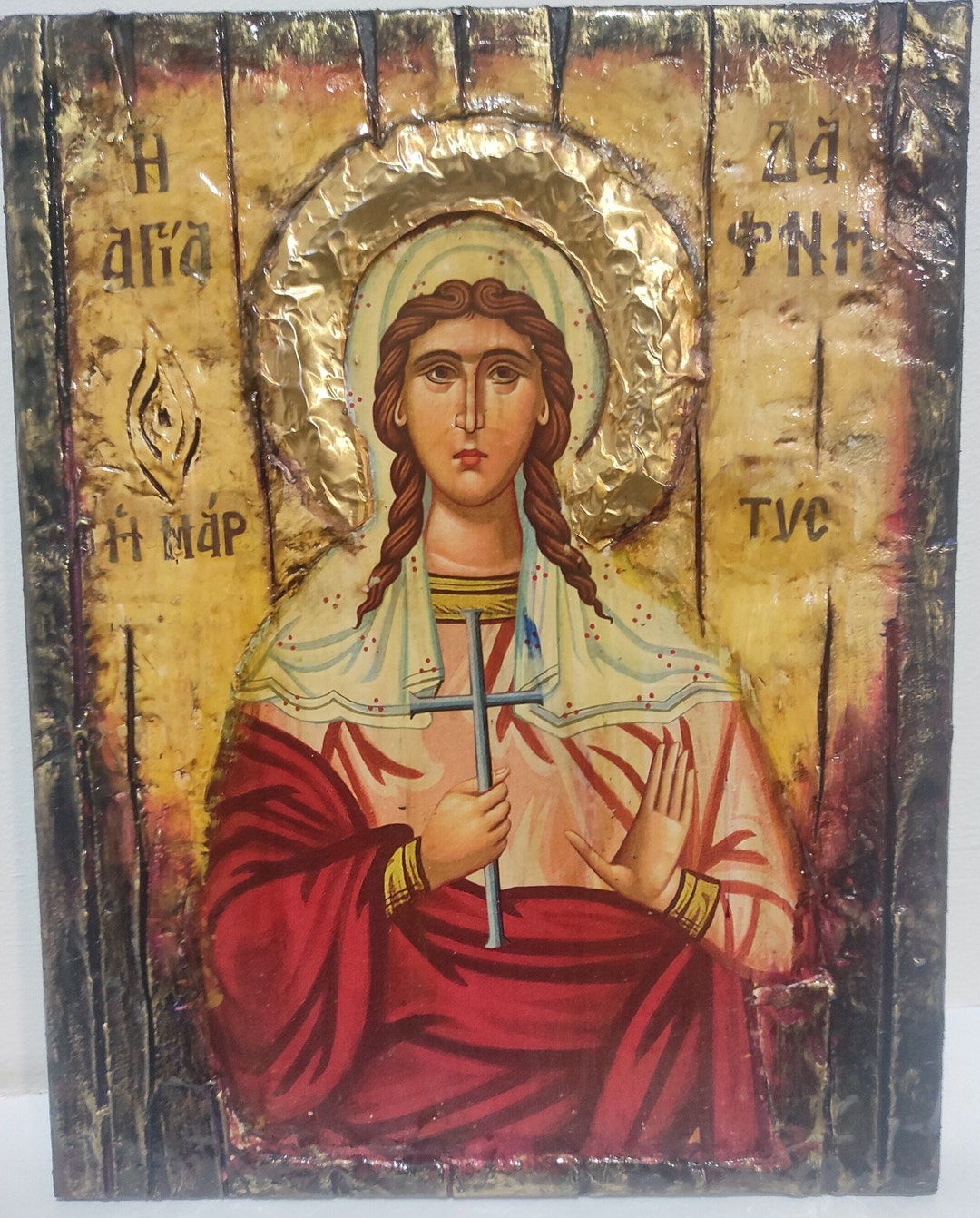 Handmade Greek Wood Icon: Saint Dymphna - Etsy