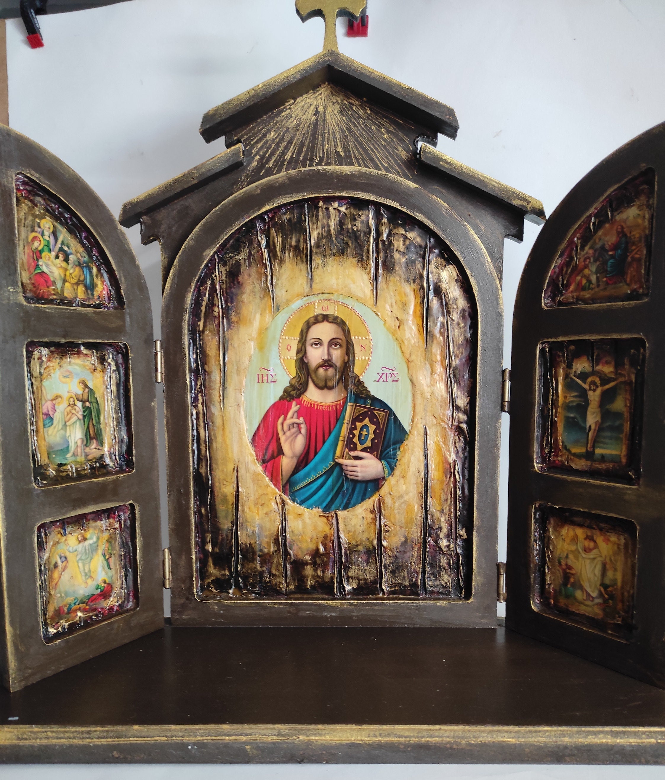 Triptych Icon the Life of Jesus Christ On Wood, Greek Christian ...