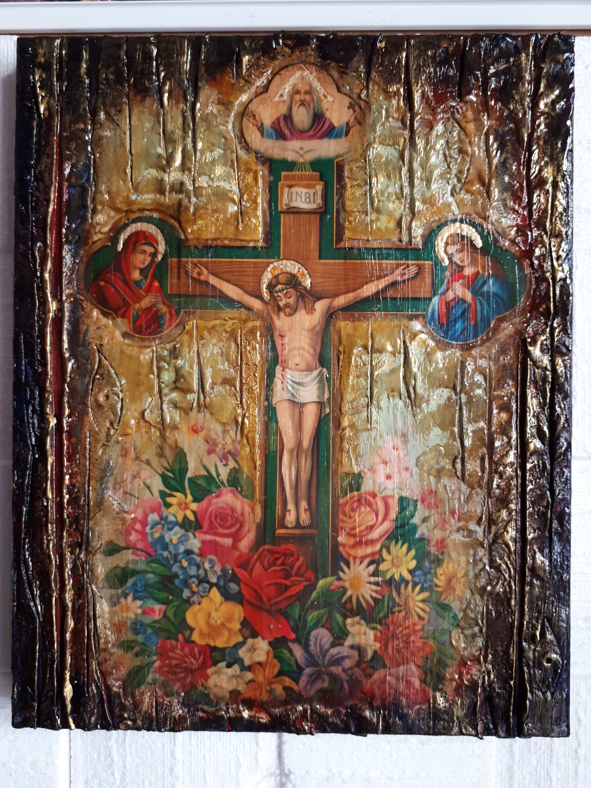 Jesus Christ on Crucifix Icon- Orthodox Handmade Antique Style Icons