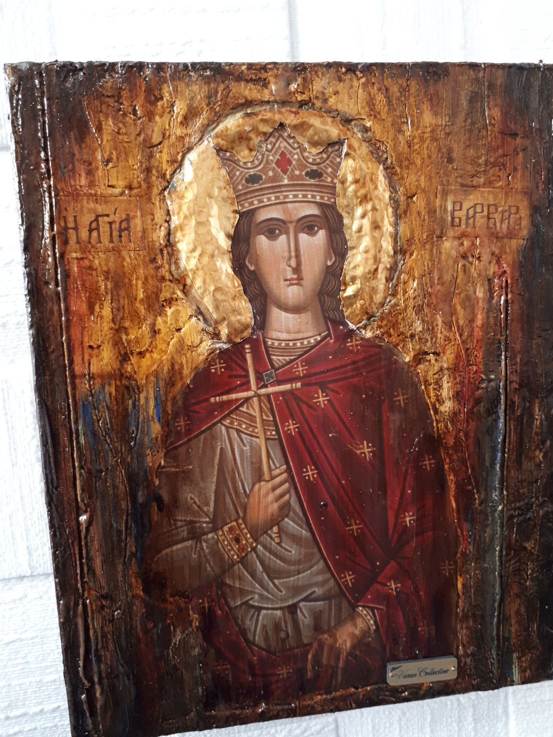 Saint St. Barbara Varvara Icon - Handmade Greek Orthodox Byzantine ...