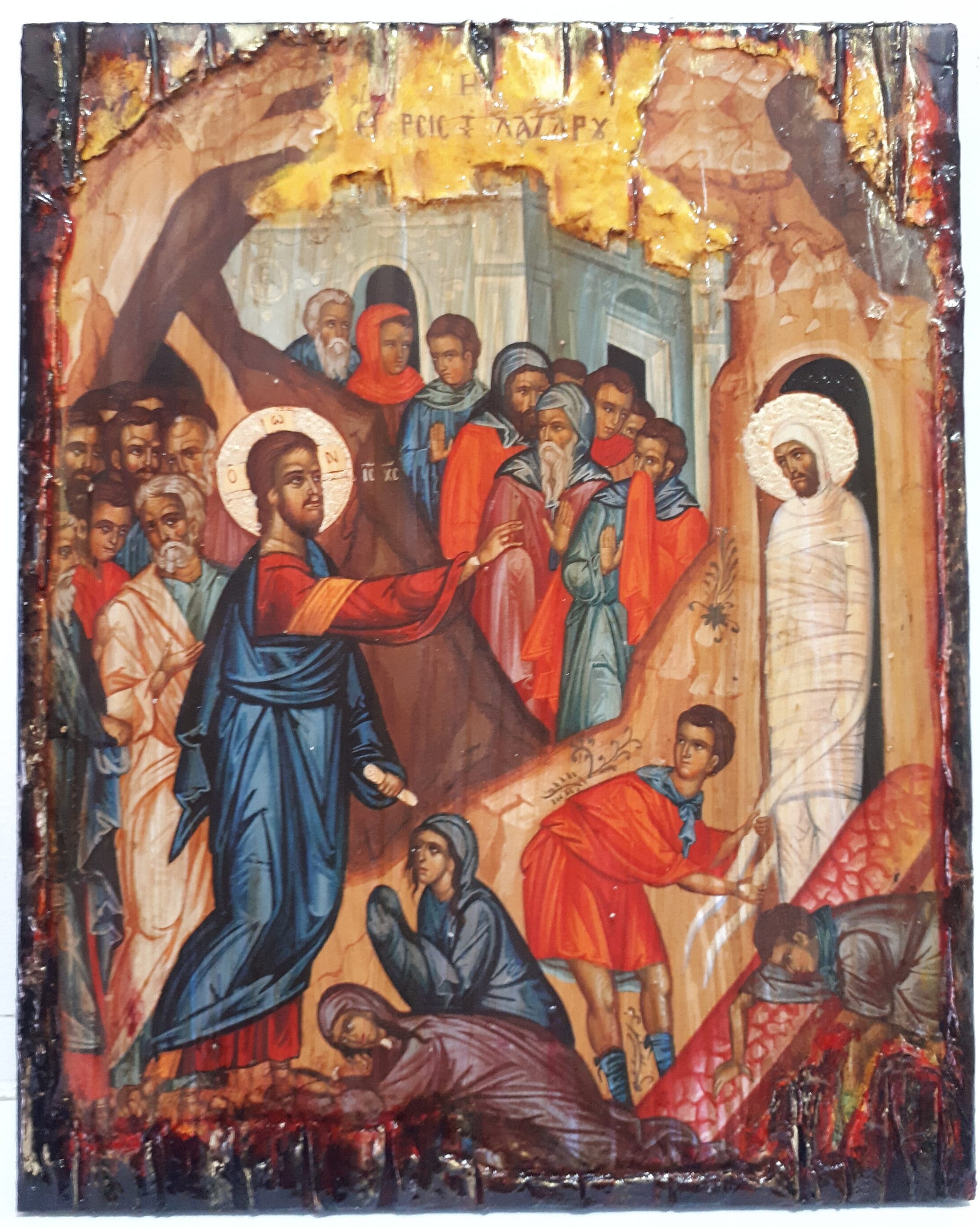 Raising of Lazarus Icon -Orthodox Greek Byzantine Wood Antique Style Icons