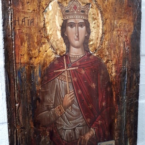 Saint St. Barbara Varvara Icon - Handmade Greek Orthodox Byzantine ...