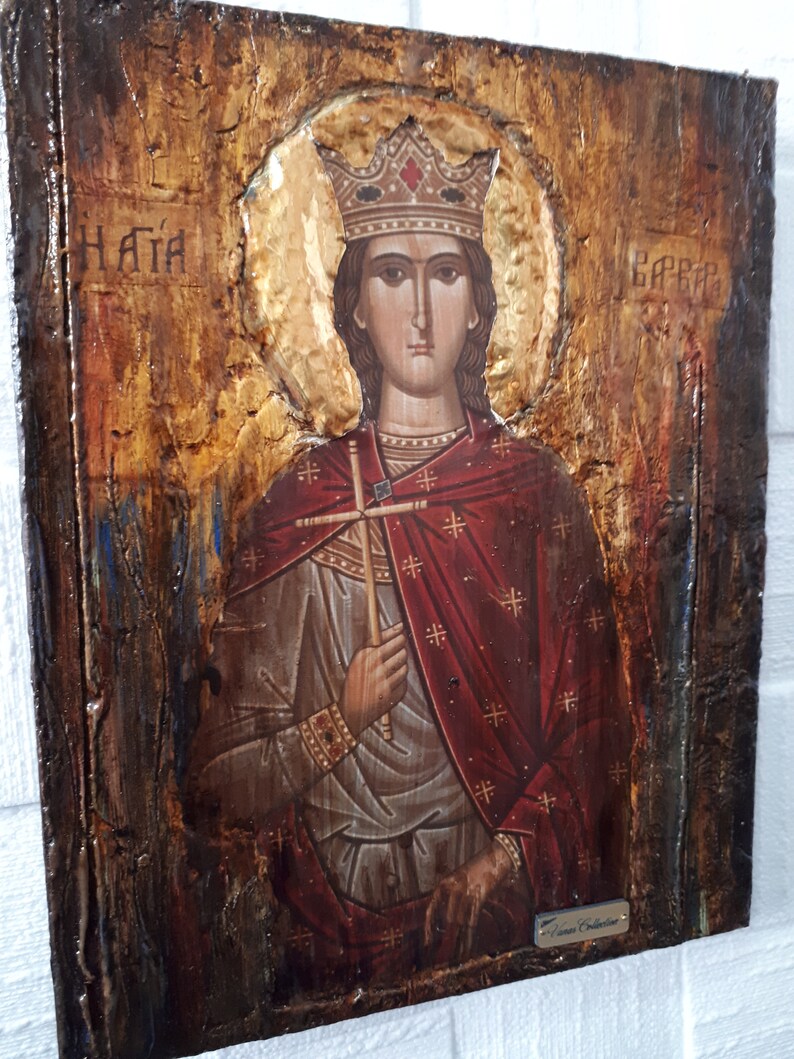 Saint St. Barbara Varvara Icon - Handmade Greek Orthodox Byzantine ...