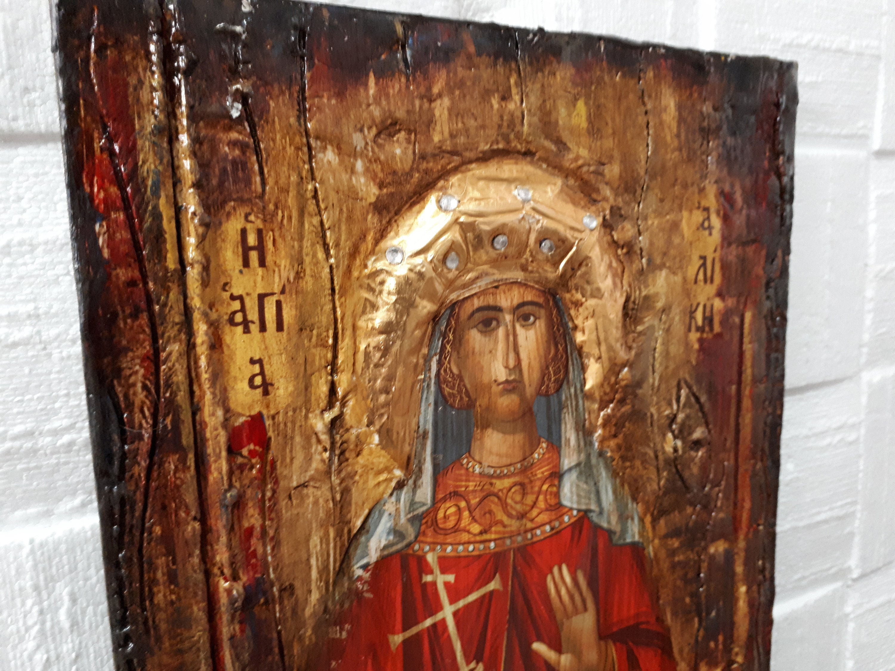 Saint Alice Aliki Icon-Greek Orthodox Byzantine Christian Antique Style ...