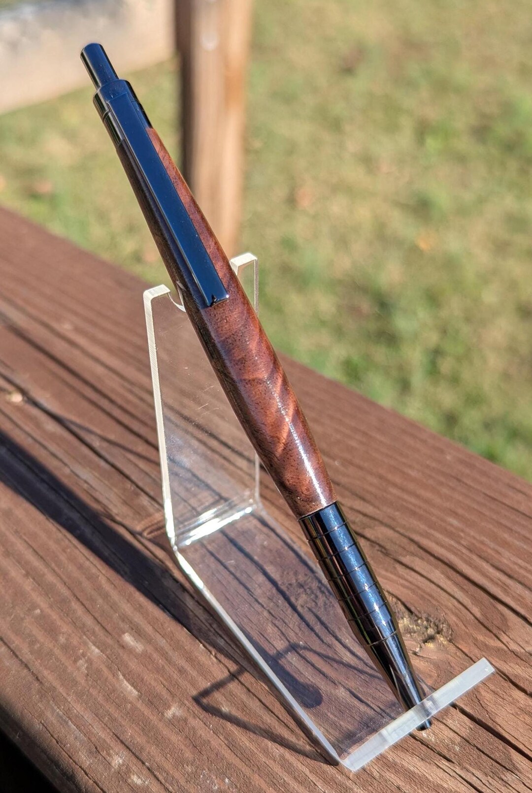 The Saxa EDC- Hand-turned Click Pen - Walnut Crotch/burl W Gun Metal ...