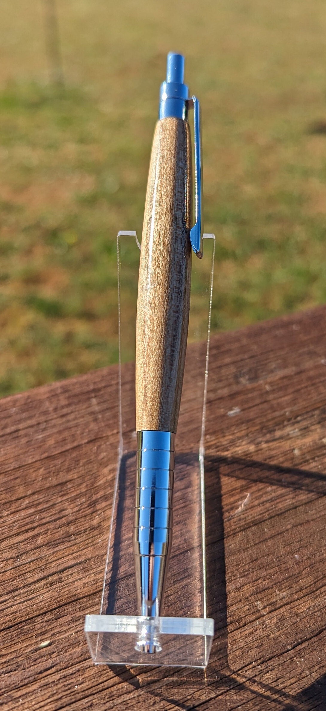 The Saxa EDC- Hand-turned Click Pen - Wormy Maple and Chrome Finish - Etsy