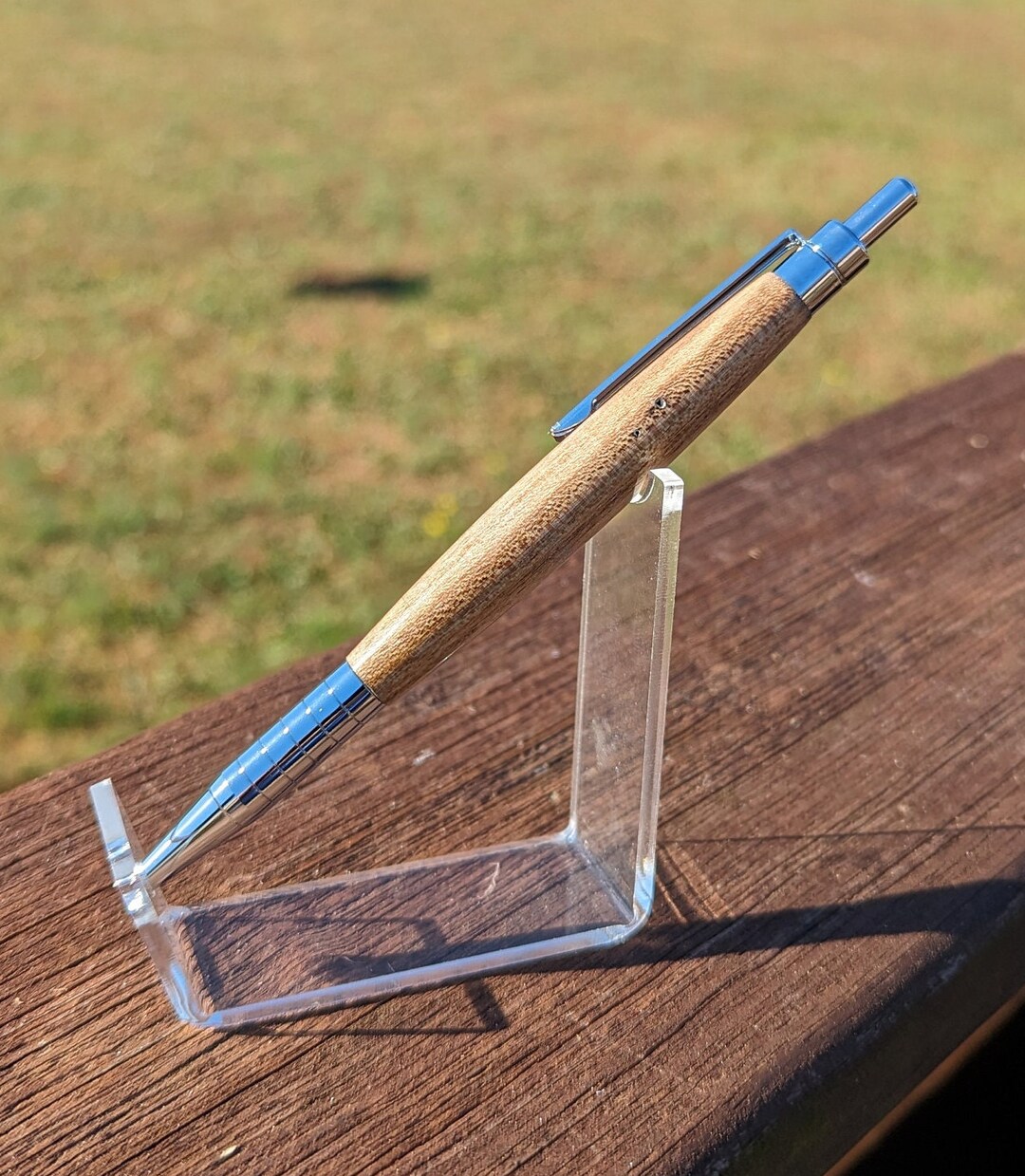 The Saxa EDC- Hand-turned Click Pen - Wormy Maple and Chrome Finish - Etsy