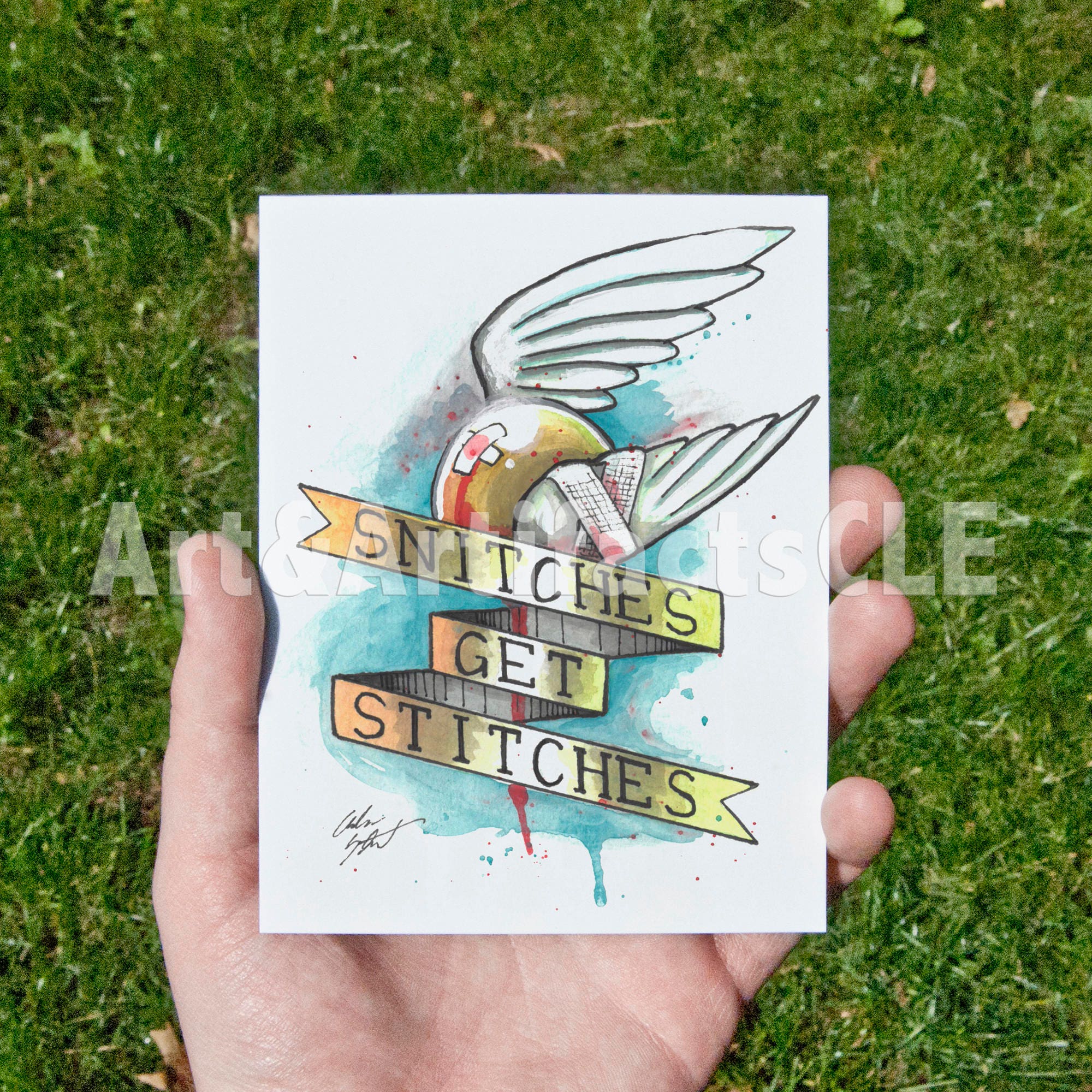 Snitches Get Stitches Harry Potter Golden Snitch Watercolor Postcard - Etsy