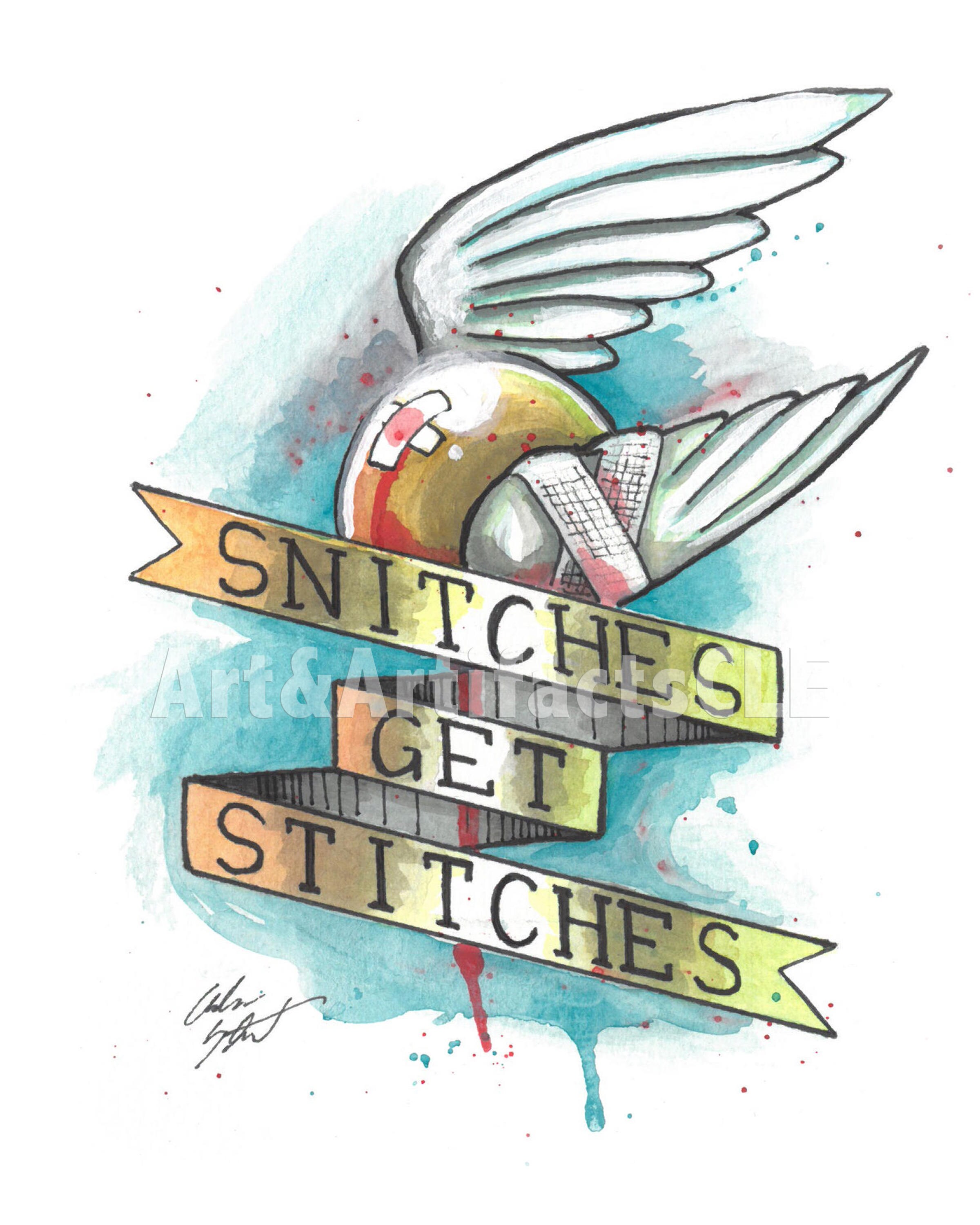 Snitches Get Stitches Harry Potter Golden Snitch Watercolor Postcard - Etsy